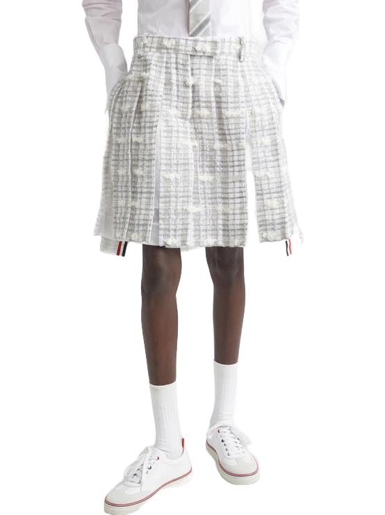 THOM BROWNE Low-Rise Pleated Tweed Skirt